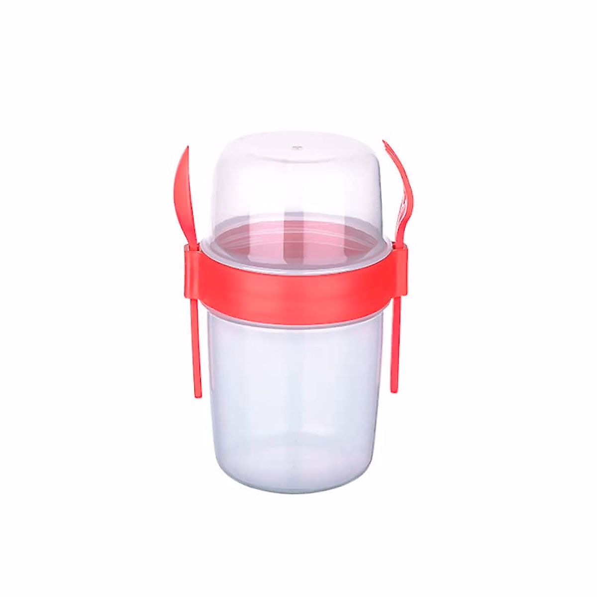 GanoOne On the Go Cups, Take and Go Cup with Topping Cereal or Oatmeal Container, Portable Lux Cereal To-Go Container with Top Lid Granola & Fruit Compartment (Red)