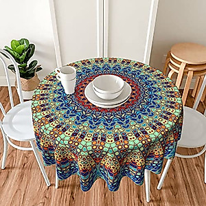 Round Tablecloth 60 Inch,Stain Resistance Polyester Table Cloth,Table Cover for Kitchen Dining Table, Buffet Parties and ​Camping-Mandala