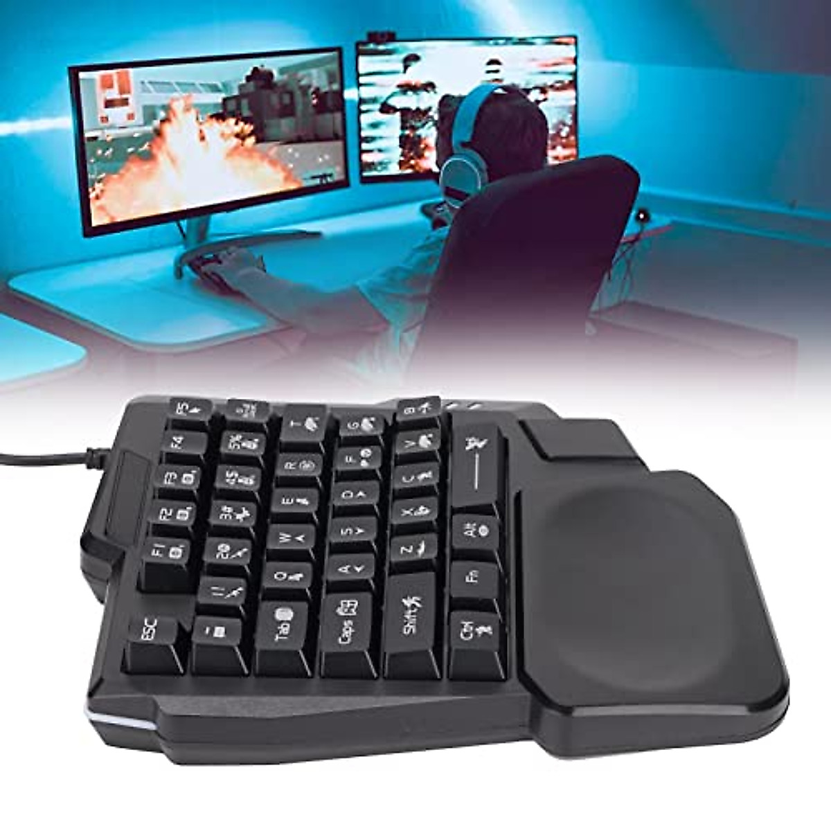 Deryang One-Handed Gaming Keyboard 35 Keys Waterproof Gaming Keyboard Wide Wrist Rest for Mobile Computer Gaming