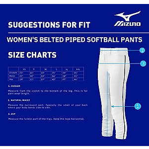 Mizuno Adult Women's Belted Piped Fastpitch Softball Pant, Black-White, Large