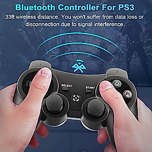 YU33 2 Pack Wireless Controller Works for PS3 Controller, Control for Playstation 3 Controller Wireless, Remote/Mando/Controles de pa3 with Charging Cable, 2023, New Black and White