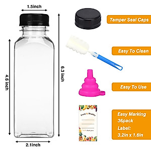 Moretoes 36pcs 12oz Plastic Juice Bottles with Caps, Bulk Clear Empty Juicing Bottle Containers with Lids for Juicing Drinking Milkshake Tea