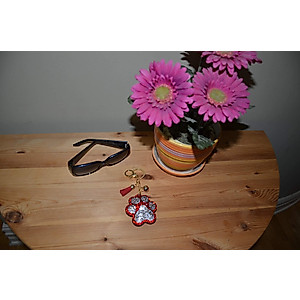 Popfizzy Red Paw Print Keychain for Women, Bling Backpack Keyrings, Cute Dog Purse Charms, Rhinestone Gifts for Dog Lovers