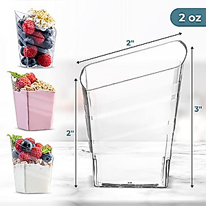 Mini Dessert Cups Veggie Appetizer Cups, Mini Square Shooters, Clear Plastic Cups Pudding Cups Disposable Yogurt Cups parfait cups 2oz Square dessert cups for Tasting, 24 Count