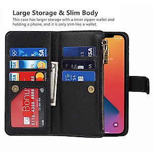 iCoverCase Crossbody Wallet Case for iPhone 12/12 Pro, Black PU Leather Flip Case with Strap, Card Holder, Kickstand, 6.1 Inch
