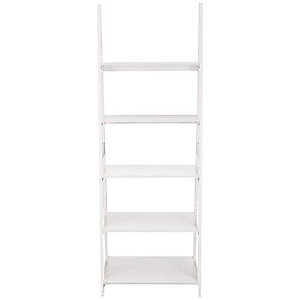 Amazon Basics Modern 5-Tier Ladder Bookshelf Organizer, Solid Rubberwood Frame - White
