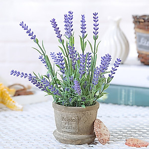 Artificial Flowers Plastic Lavender Arrangements in Pots for Decor (Purple)