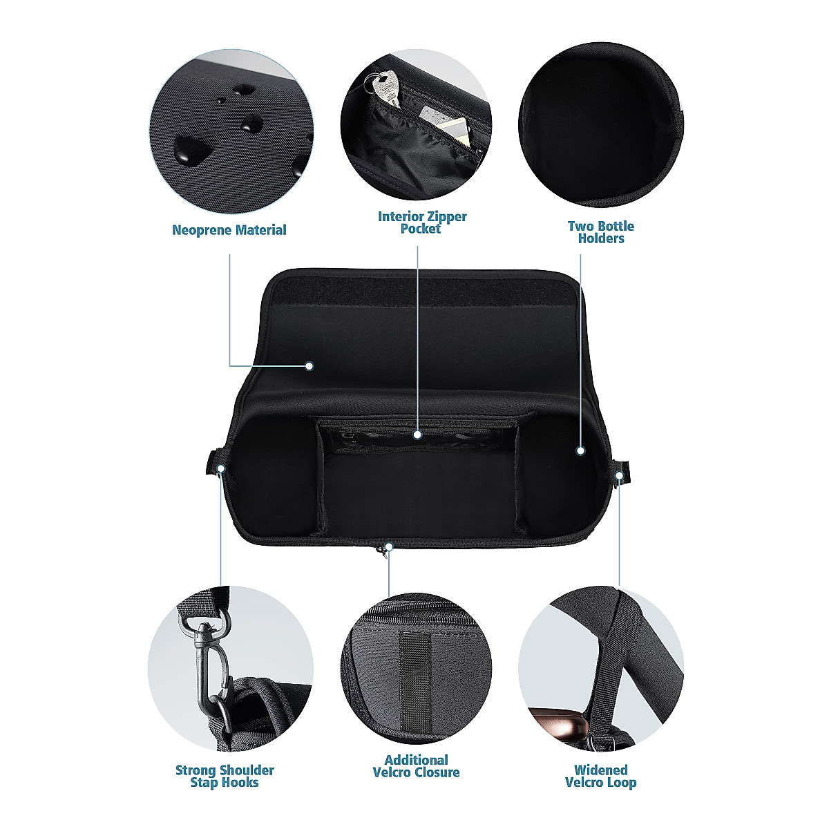 HOFISH Universal Stroller Organizer with Cup Holder, Neoprene Material Diaper Storage, Secure Straps,Pockets for Phone, Keys,Compact Design Fit Most Strollers (ST01B)