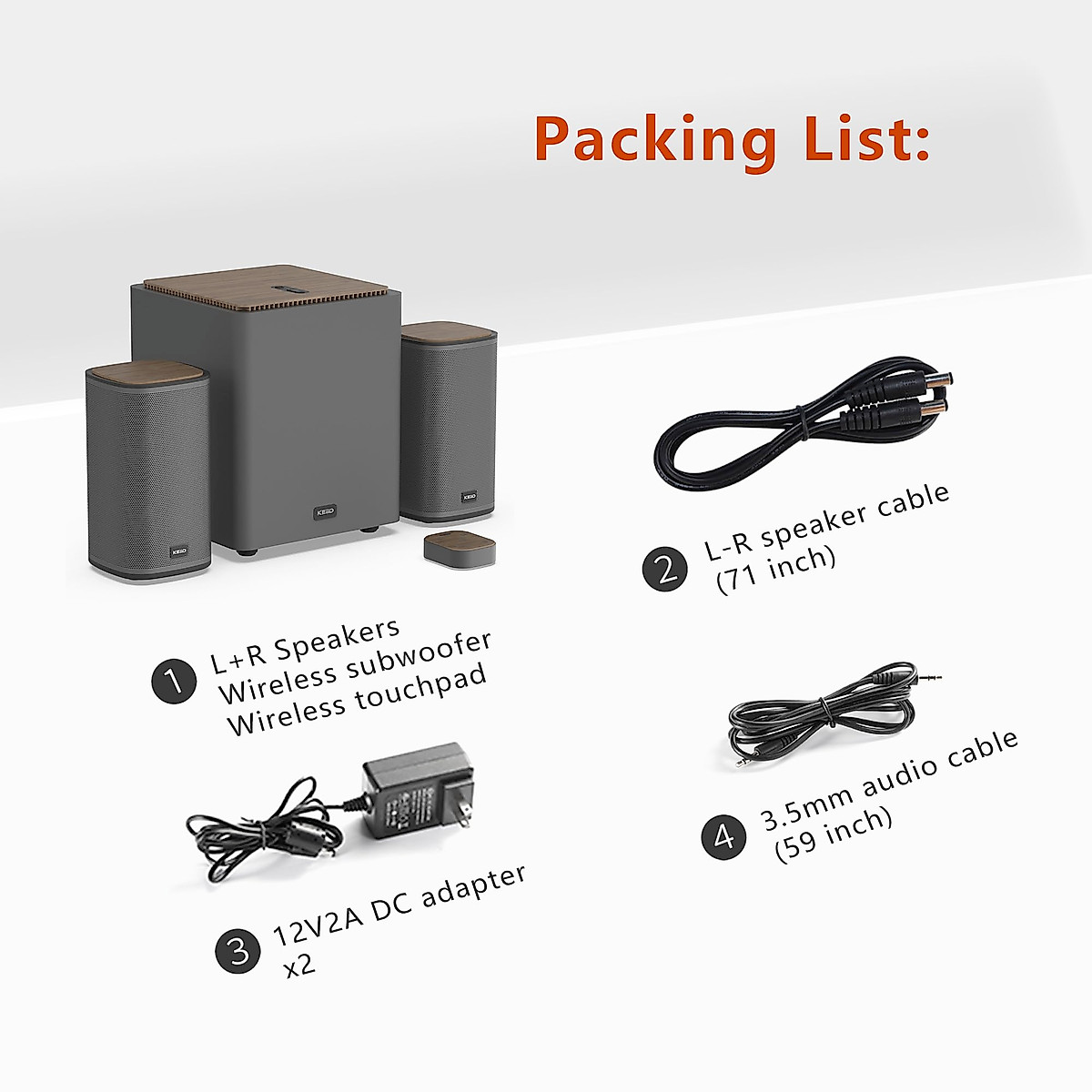 KEiiD 2.1 Bluetooth Computer Speakers with Wireless Subwoofer and Wireless Touchpad Control for Desktop Laptop PC Stereo Gaming Speakers, 4 EQ Modes, Aesthetic Style, 2025 New Model