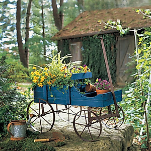 Collections Etc Amish Wagon Decorative Indoor/Outdoor Garden Backyard Planter, Blue