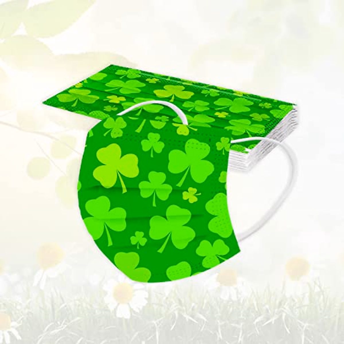 20-50PCS Holiday Disposable Face Mask for Adult, Easter St Patrick's Day Masks Protection with Silicone Mask Ear Strap (St Patrick's Day Shamrock, 50PCS)