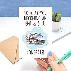 Funny Congrats Card for Emergency Services Graduate, Congratulations Card for Him Her, New EMT Graduation Card, Look At You Becoming an EMT and Shit