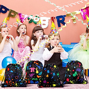 24 Pieces Glow Party Drawstring Bags Kids Neon Birthday Party Gift Bag Backpack Candy Goodie Favor Bags for Glow in Dark Party Decoration Supplies