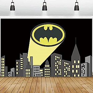 Superhero Super City Backdrop Yellow Full Moon Skyline Buildings City Scape Photography Background Child Boy Birthday Party Decoration Banner Photo Booth