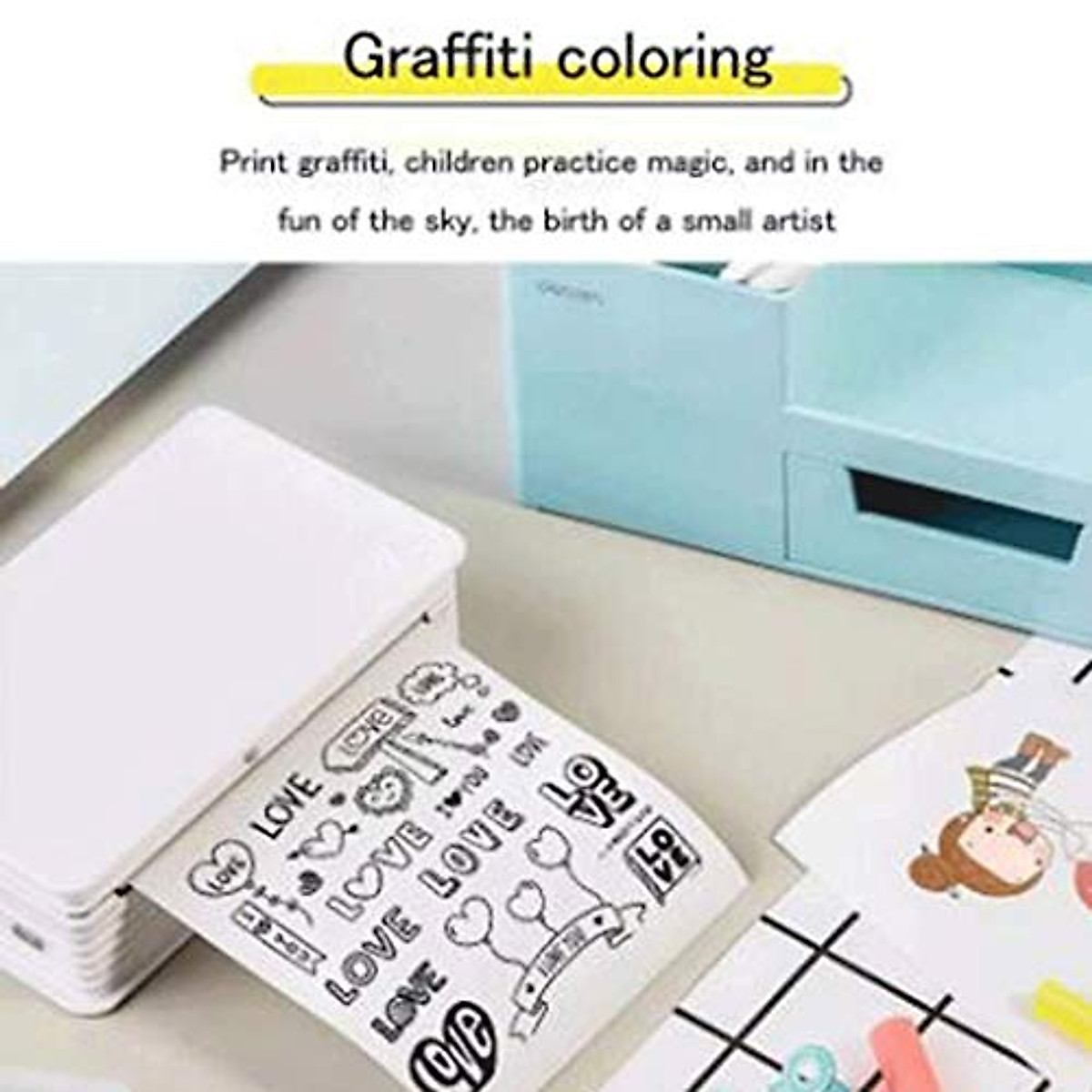 XWWDP Mini Photo Printer, Wireless Thermal Printer, Mobile Printer, Pocket Printer, Received Printer with USB Cable