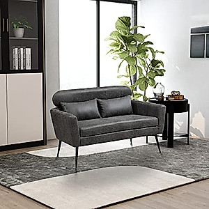 HomSof Modern Chenille Loveseat Small Mini Room Couch Two-Seater Sofa with 2 Throw Pillows Gold Metal Legs, Valley Gray/Bronzing Cloth