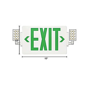 Spectsun 1 Pack Exit Signs with Emergency Lights,120-277VAC -LED Combo Emergency Light with Backup Battery-Double Face UL Listed Green Letter Exit Sign Lighting-Hard Wired-Fire Resistant