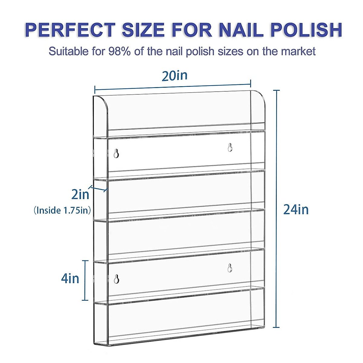FEMELI 2 Pack Nail Polish Wall Racks 20 * 24 Inch Hold Up to 240 Bottles,Clear Acrylic Nail Polish Shelf Organizer Wall Mounted 6 Rows