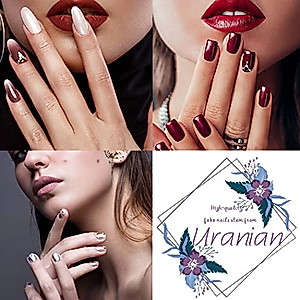 Uranian Coffin Press on Nails Long Black Fake Nails with Designs Ombre Glossy False Nails Full Cover French Tip Nails Halloween Acrylic Nails for Women and Girls (24pcs)