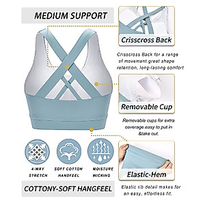 RUNNING GIRL Sports Bra for Women, Criss-Cross Back Padded Strappy Sports Bras Medium Support Yoga Bra with Removable Cups (WX2353D-Opal green, XL)