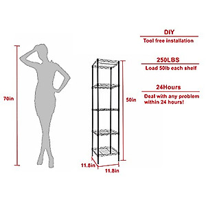 GIOTORENT 5 Tier Standing Shelving Metal Units, Adjustable Height Wire Shelf Display Rack for Laundry Bathroom Kitchen 11.8 W x 11.8 D x 50 H (5-Tier, Black)