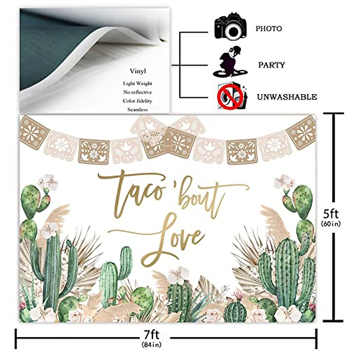 Avezano Taco Bout Love Bridal Shower Backdrop Boho Pampas Grass Bridal Shower Photography Background Fiesta Cactus Mexican Bridal Shower Bachelorette Wedding Party Decoration Photoshoot (7x5ft)
