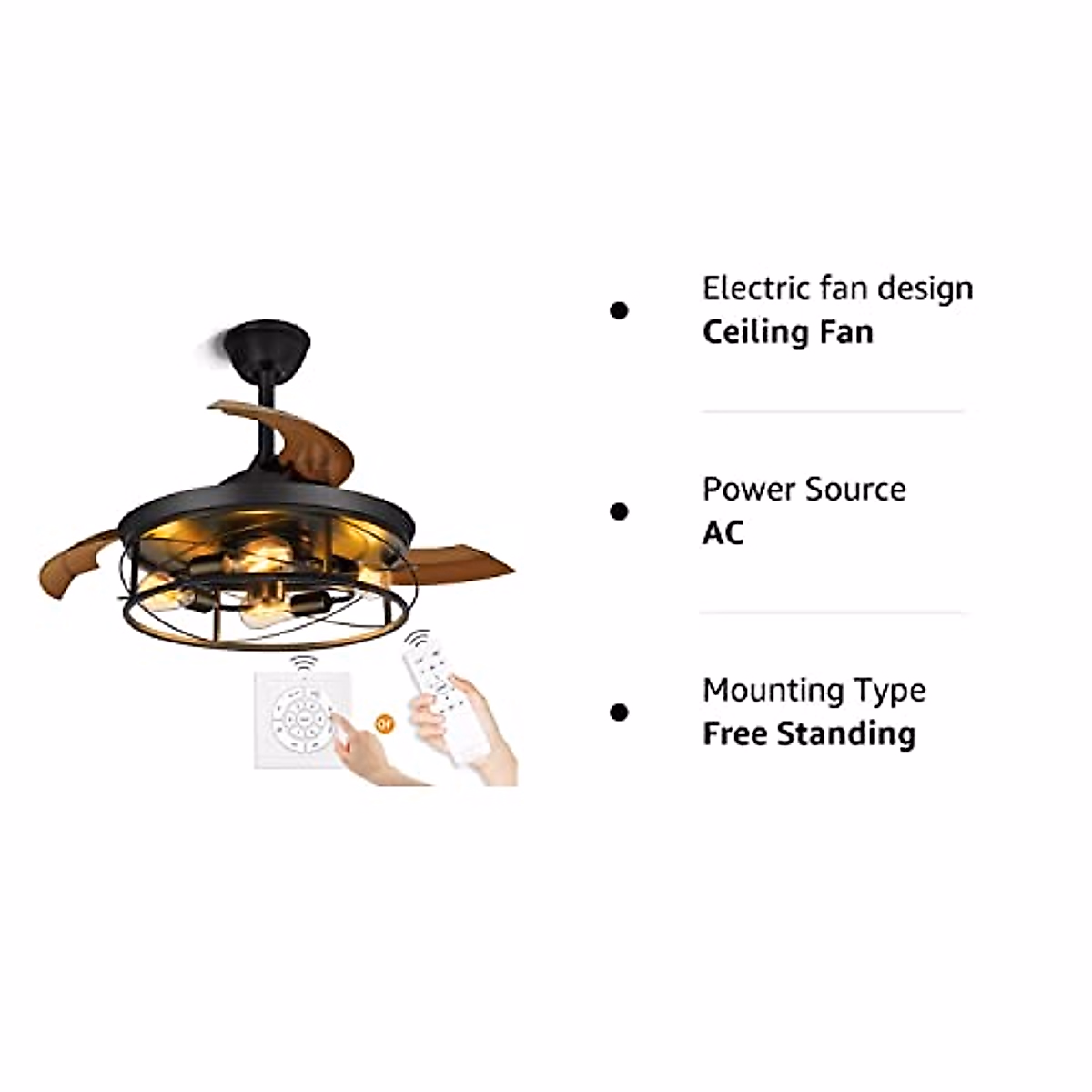 NEWORB 42Inch Retractable Ceiling Fans with Lights Remote Control Caged Industrial Farmhouse Ceiling Fans Rustic Black Ceiling Fan for Living Room Bedroom Patio Kitchen
