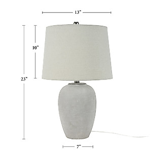 Nourison 23" Grey Vintage Distressed Ceramic Pot Table Lamp for Bedroom, Living Room, End Table, with Grey Tapered Drum Shade