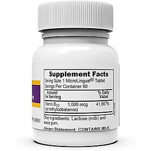 Superior Source No Shot Vitamin B12 Methylcobalamin 1000 mcg, Quick Dissolve MicroLingual Tablets, 60 Count, Active Form of B12, Supports Energy Production, Nervous System Support, Non-GMO