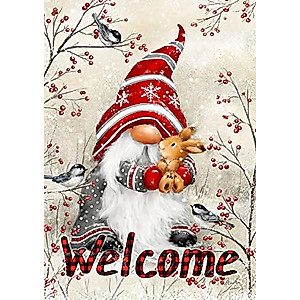 Toland Home Garden 1112629 Welcome Gnome Winter Flag, 12x18 Inch, Double Sided for Outdoor House Yard Decoration