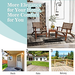 RELAX4LIFE 3-Pieces Porch Bistro Set - Outdoor Eucalyptus Wood Patio Furniture Set with Coffee Table, Outside Rattan Chairs for Poolside, Balcony, Garden, Deck, Hand-Woven PE Wicker Conversation Set