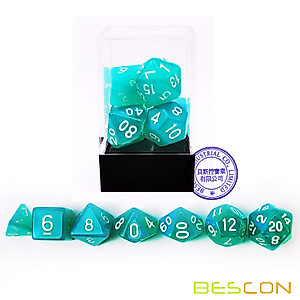 Bescon Moonstone Dice Set Turquoise, Bescon Polyhedral RPG Dice Set Moonstone Effect