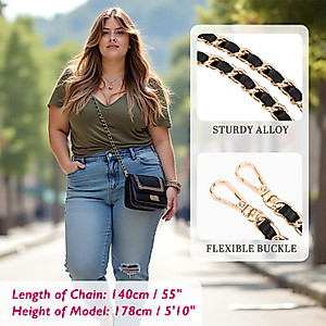 kilofly 2pc Gold Plated Faux Leather Removable Clutch Chain Shoulder Straps Set