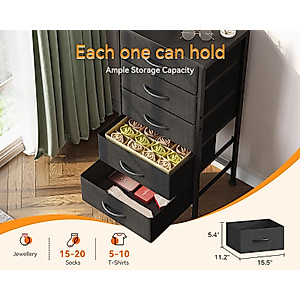 Casaottima Dresser for Bedroom with 5 Drawers, Small Dresser Chest of Drawers Fabric Dresser with Sturdy Steel Frame, Black