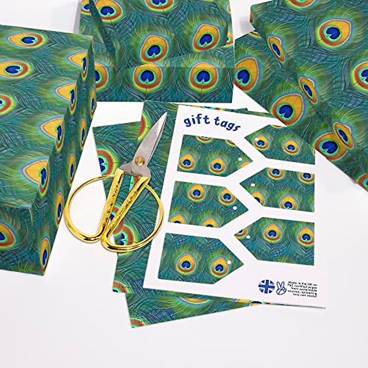 CENTRAL 23 Animal Print Wrapping Paper - 6 Sheets Gift Wrap - Green Wrapping Paper - Peacock Feathers - Birthday Wrapping Paper For Women - Comes With Fun Stickers