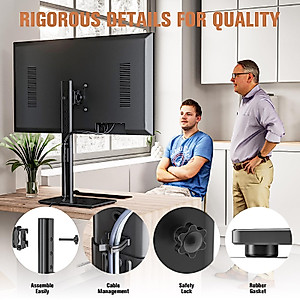 Single Monitor Stand Freestanding 27-43 Inch Monitor Arm Curved Screen Monitor Mount Tempered Glass Base Adjustable Motion Tilt -15° to 10° Swivel ±45° Rotation 360° Weight Capacity 77lbs HT05B-003