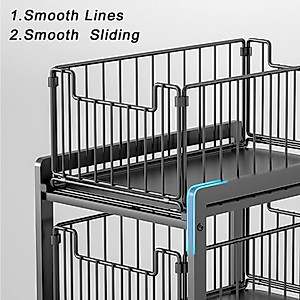 Under Sink Organizer, 2-Tier Cabinet Organizer for Kitchen Bathroom Countertop Organizer with Pull Out Basket Sliding Storage Drawer for Cupboard Cabinet (Black)