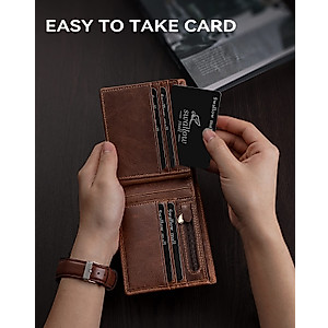 Swallowmall Mens Wallet RFID Blocking Genuine Leather Bifold Wallets For Men, ID Window 16 Card Holders with Gift Box