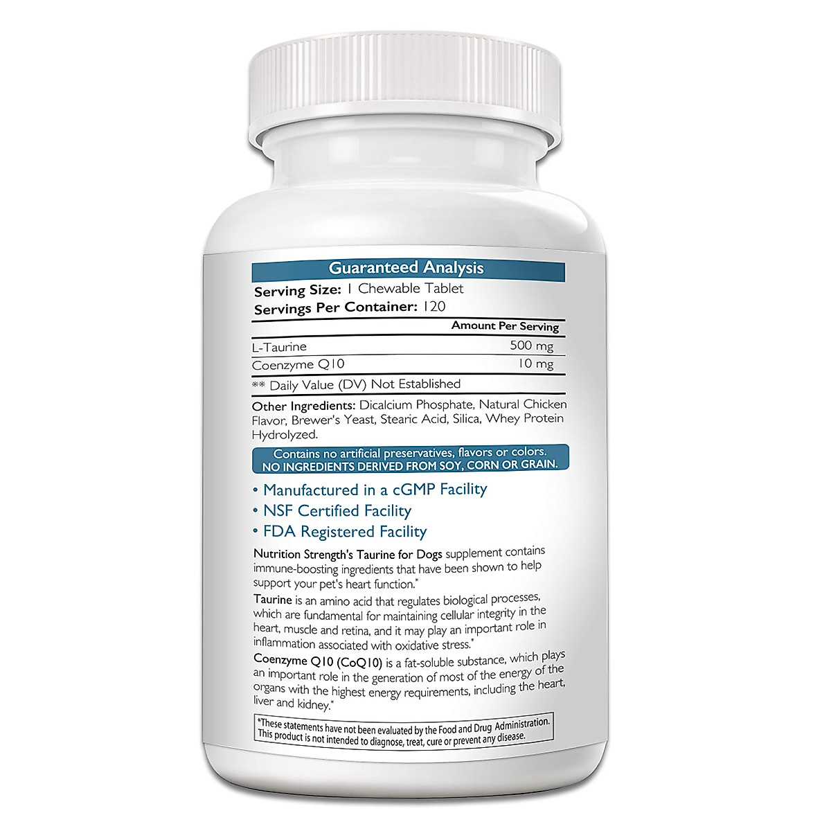 Nutrition Strength Taurine for Dogs, Support for a Healthy Heart Function, Resist Inflammatory Diseases, with Coenzyme Q10 to Help Manage Heart Failure and DCM in Dogs, 120 Chewable Tablets