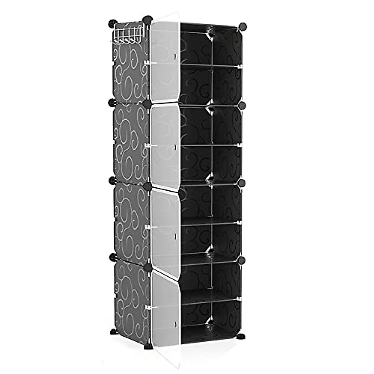 KOCASO 16-Pair Portable Shoe Rack Organizer, 8-Tiers Storage Cabinet, Stand Space-saving Shoe Organizer for Sneakers, Heels, Slippers and Boots, Black shoe cabinet with Translucent Doors