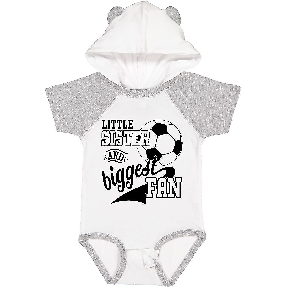 inktastic Little Sister and Biggest Fan- Soccer Player Baby Bodysuit 12 Months White & Heather W/Ears 2c19a