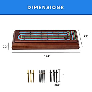 GSE Games & Sports Expert Multi-Color 3-Track Wooden Cribbage Board Game Box with 2 Deck Playing Cards, 9 Metal Pegs and Storage Drawer, Three-Track Cribbage Board with Large Storage