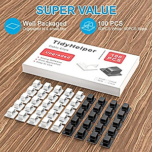100 PCS Adhesive Cable Clips (Large, White&Black), Upgraded Wall Wire Holder Cord Organizer for Cable Management Under Desk, Light Clips Hooks for LED, HDMI, Eetension Cord, Powder Cable