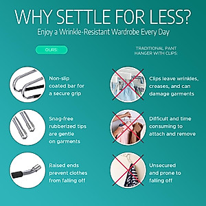 Pants Hangers | Open-Ended Metal Pants Hangers, 15 Black Pant Hangers Non-Slip Hangers for Pants, Jeans, Slacks, Blanket, Tablecloth - Space-Saving Pants Hangers for Women and Men by ERA Accents