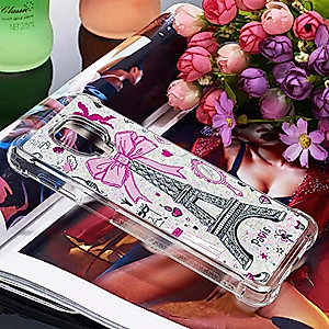 COTDINFORCA Compatible with Redmi Note 9S Case Glitter Cute for Girls Women Liquid Floating Quicksand Shockproof Protective Silicone Case for Xiaomi Redmi Note 9S / Redmi Note 9 Pro Bow Tower YB