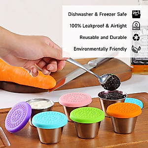 LEGELITE 10 Pack Salad Dressing Containers To Go, Reusable Small Condiment Containers with Lids, Stainless Steel Condiment Cup, Dipping Sauce Cups Container for Lunch (2.5OZ)