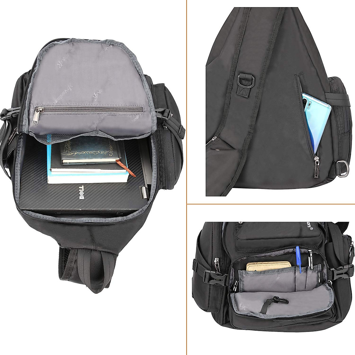 Vanlison Crossbody Sling Bag Backpack for Men & Women Large Fits 13" Laptop Tablets Black