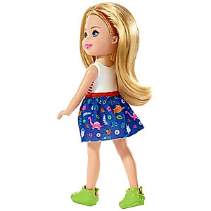 Barbie Club Chelsea Doll, 6-inch Blonde with Dinosaur-Themed Look, (GMR96)