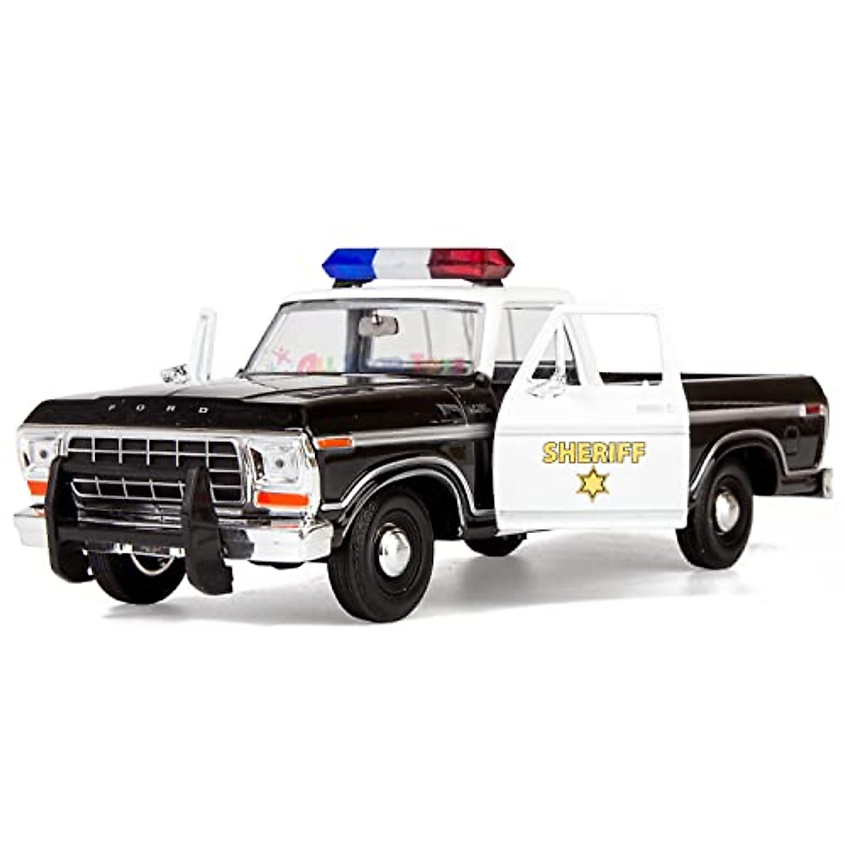 Motormax All Star Toys Exclusive 1979 Ford F-150 Sheriff Pickup Classic F150 Police Pick Up Truck 1:24 Diecast Collectible Model Car Black 76986 (Sheriff)