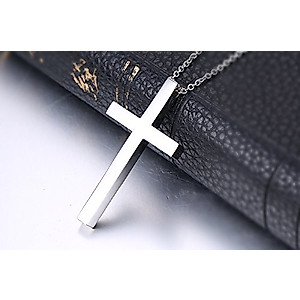 Reve Simple Stainless Steel Silver Tone Cross Pendant Necklace for Men Women, 20-24 Inches Chain (20)